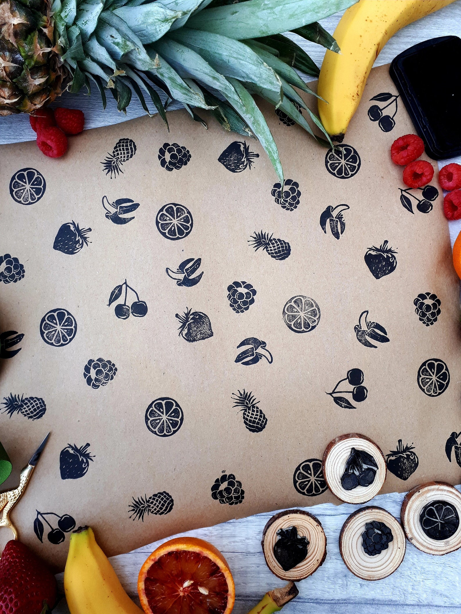 Hand Carved Fruit Ink Stamps DIY Eco Recyclable Wrapping - Etsy