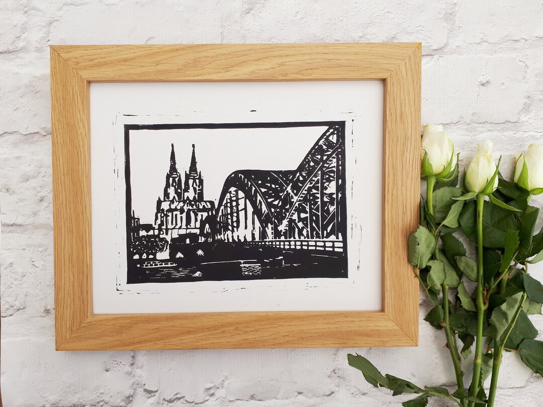Cologne II Silhouette, German Landmark Art, Cityscape Linocut Print ...
