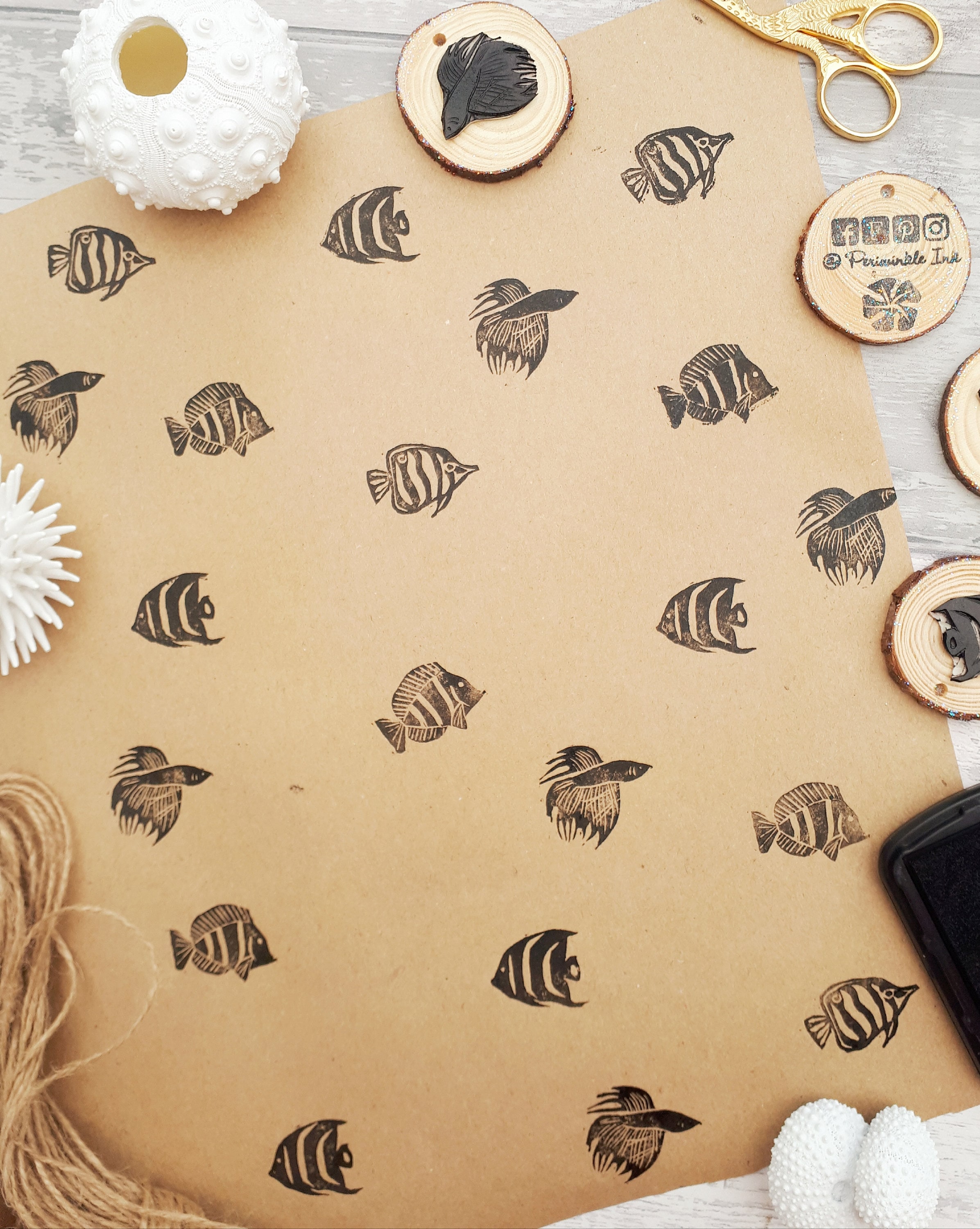 Tropical Fish Ink Stamps, Cichlid, Butterfly Fish, Angel Fish, Betta ...