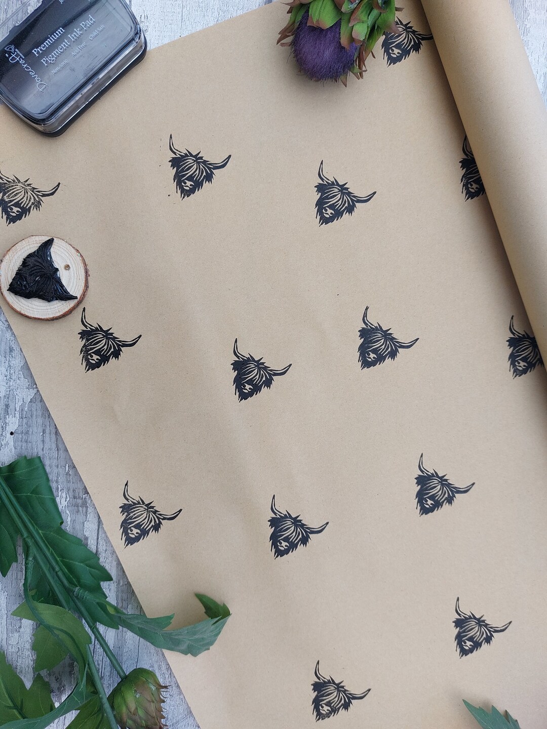 Hand Carved Highland Cow Ink Stamp, Scottish Themed Rubber Printing ...