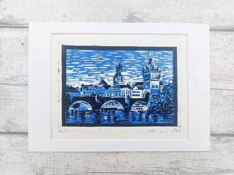 Prague I, Linocut Print, Original Artwork, European City Scenes, Czech ...