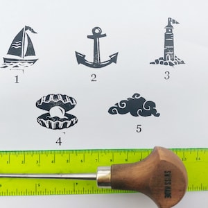 Hand Carved Nautical Ink Stamp Set, Sea Themed Rubber Printing Blocks ...
