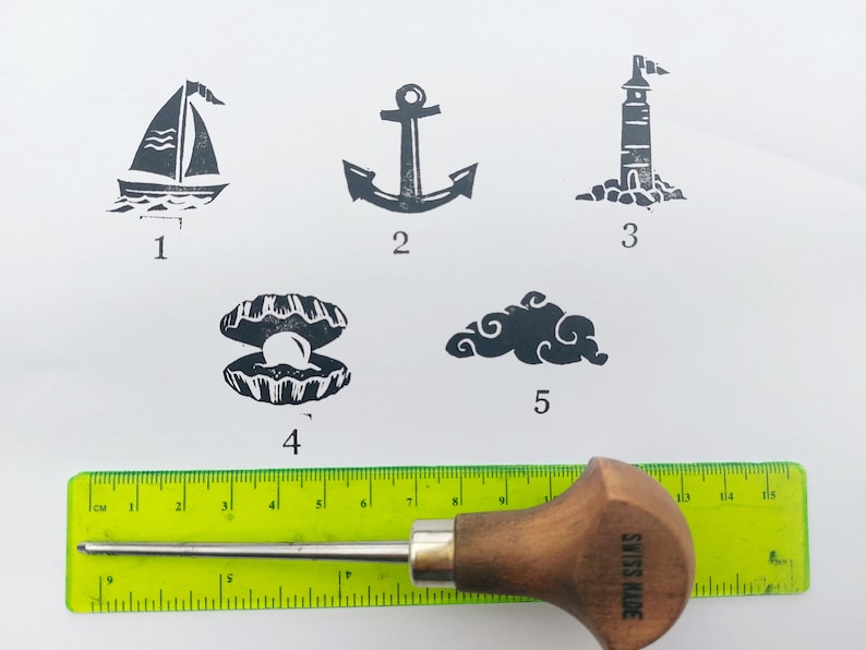 Hand Carved Nautical Ink Stamp Set, Sea Themed Rubber Printing Blocks ...
