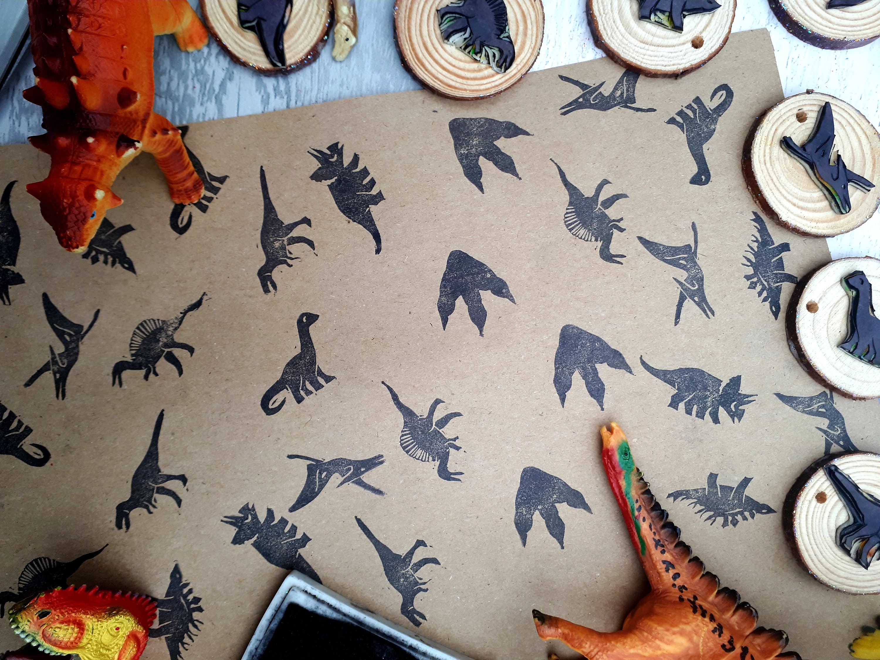 Dinosaur Ink Stamps DIY Eco Recyclable Wrapping Paper - Etsy UK