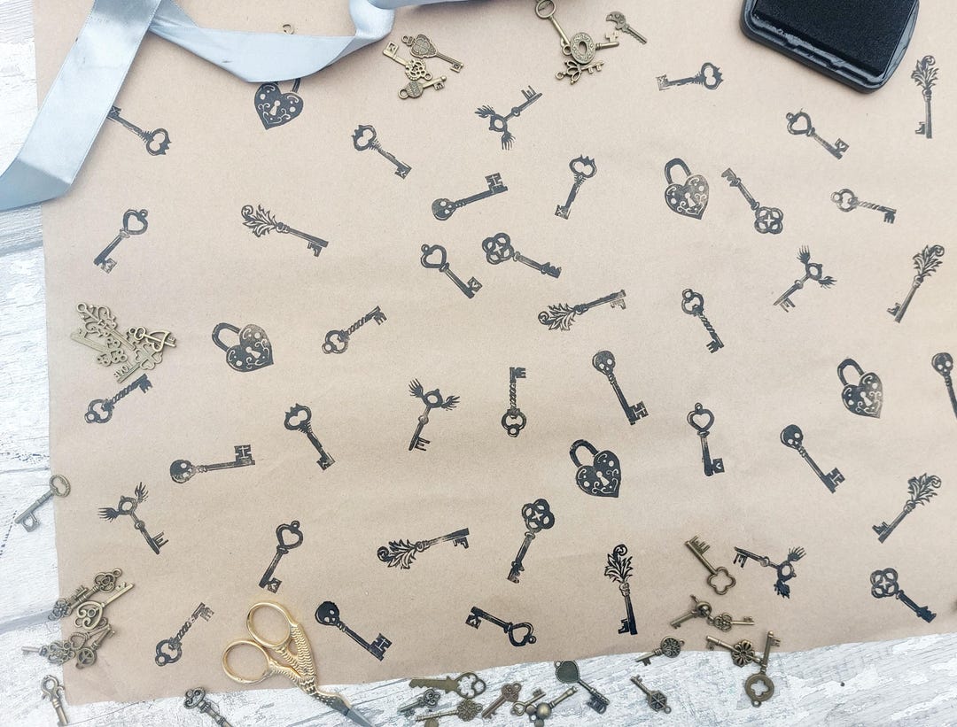 Key Ink Stamps, Lock and Key Stamper Set, Skeleton Key Printing Block ...