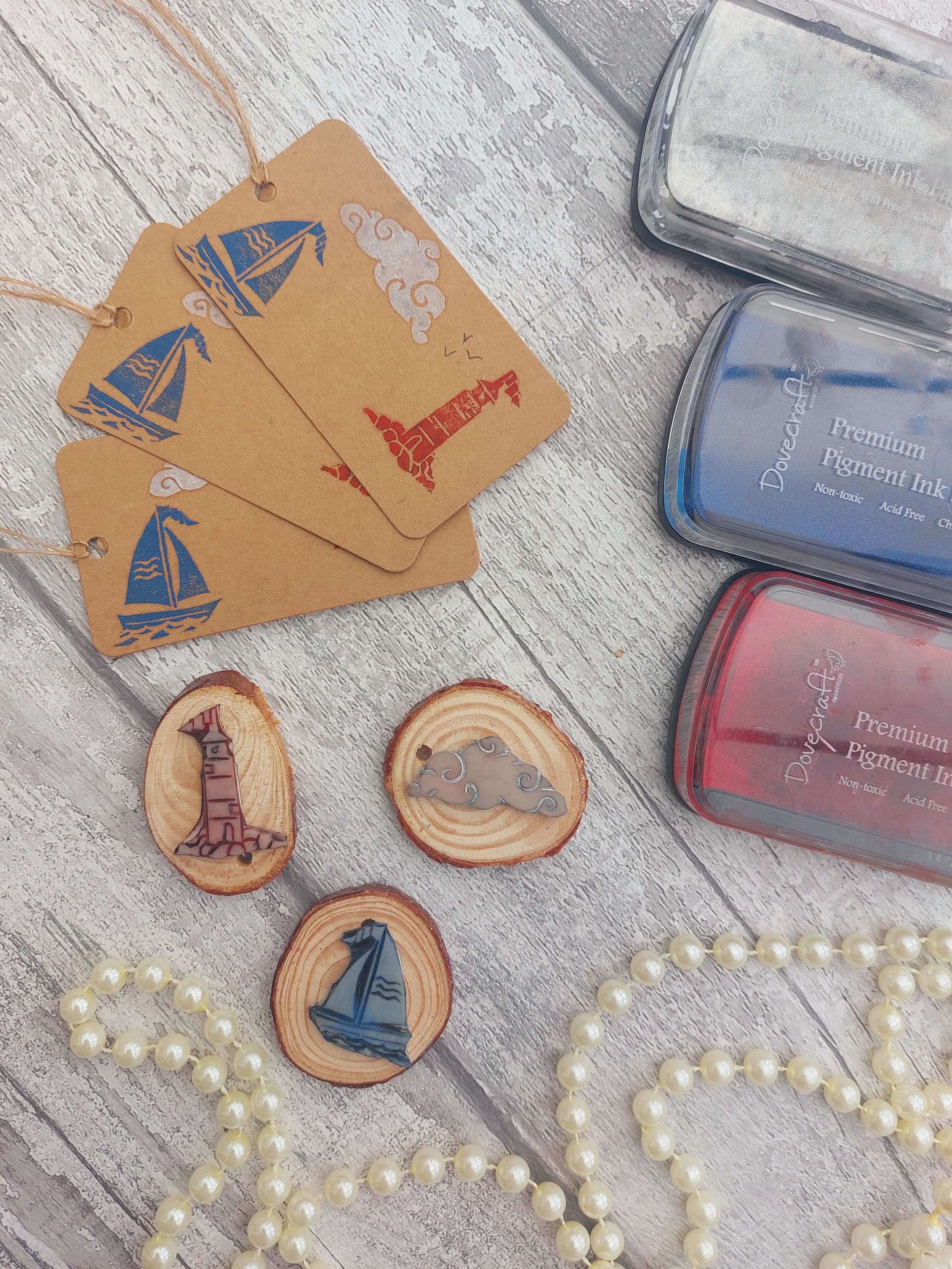 Hand Carved Nautical Ink Stamp Set, Sea Themed Rubber Printing Blocks ...