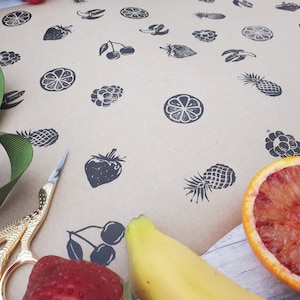 Hand Carved Fruit Ink Stamps, DIY Eco Recyclable Wrapping Paper, Berry ...