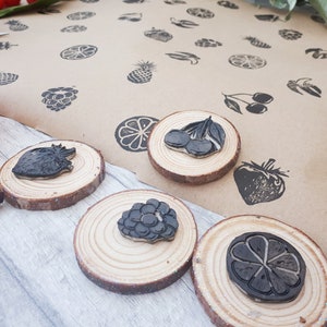 Hand Carved Fruit Ink Stamps, DIY Eco Recyclable Wrapping Paper, Berry ...