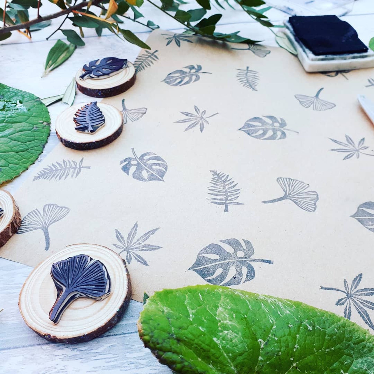 Tropical Leaves Ink Stamps Fern Ginkgo Monstera Hemp - Etsy UK