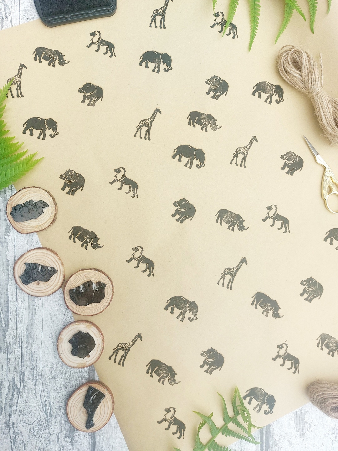 Hand Carved Safari Ink Stamps, Animal Rubber Printing Blocks, Ink ...