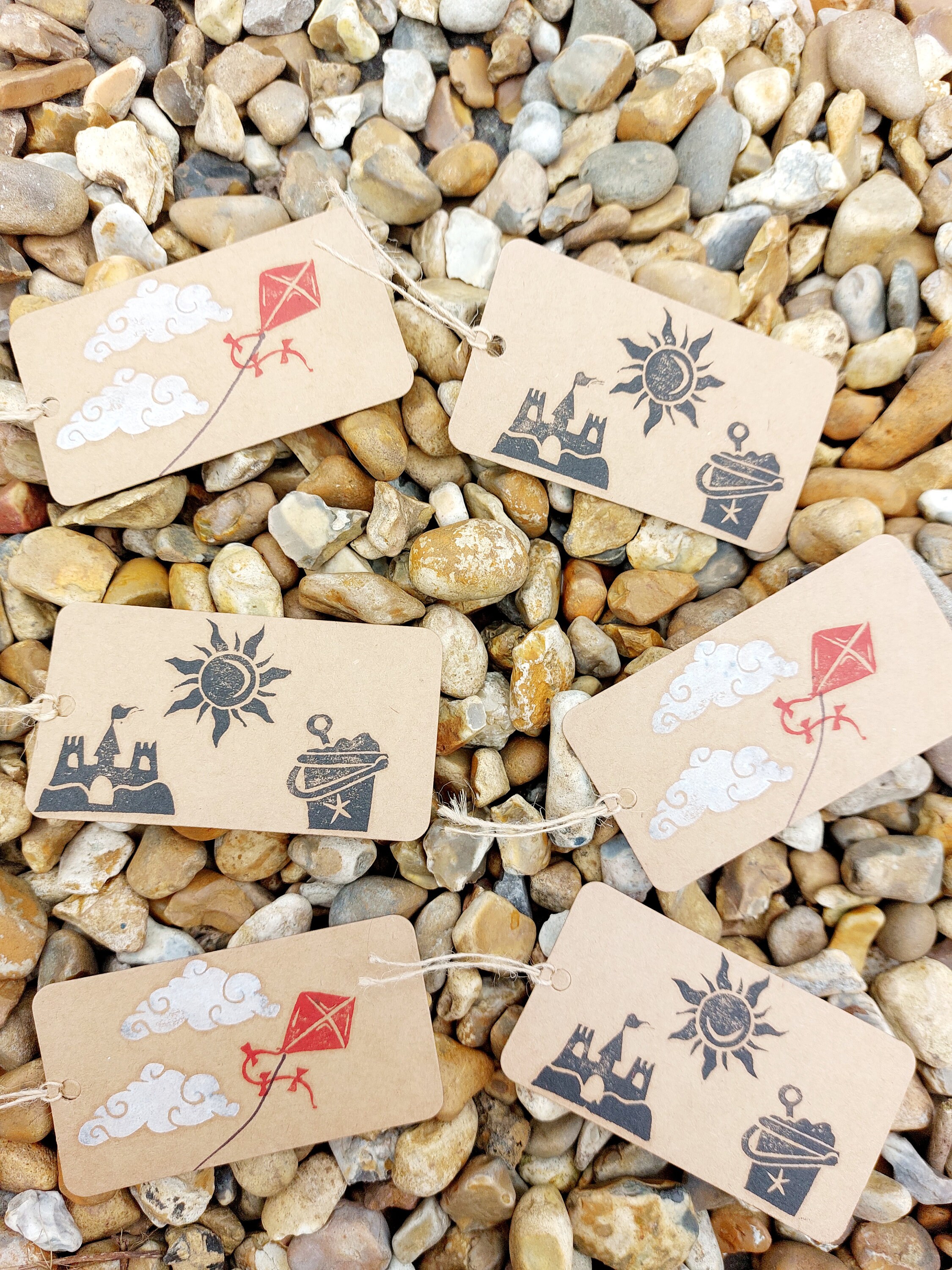 Hand Carved Seaside Ink Stamp Set, Sand Castle, Bucket, Sunshine ,kite ...