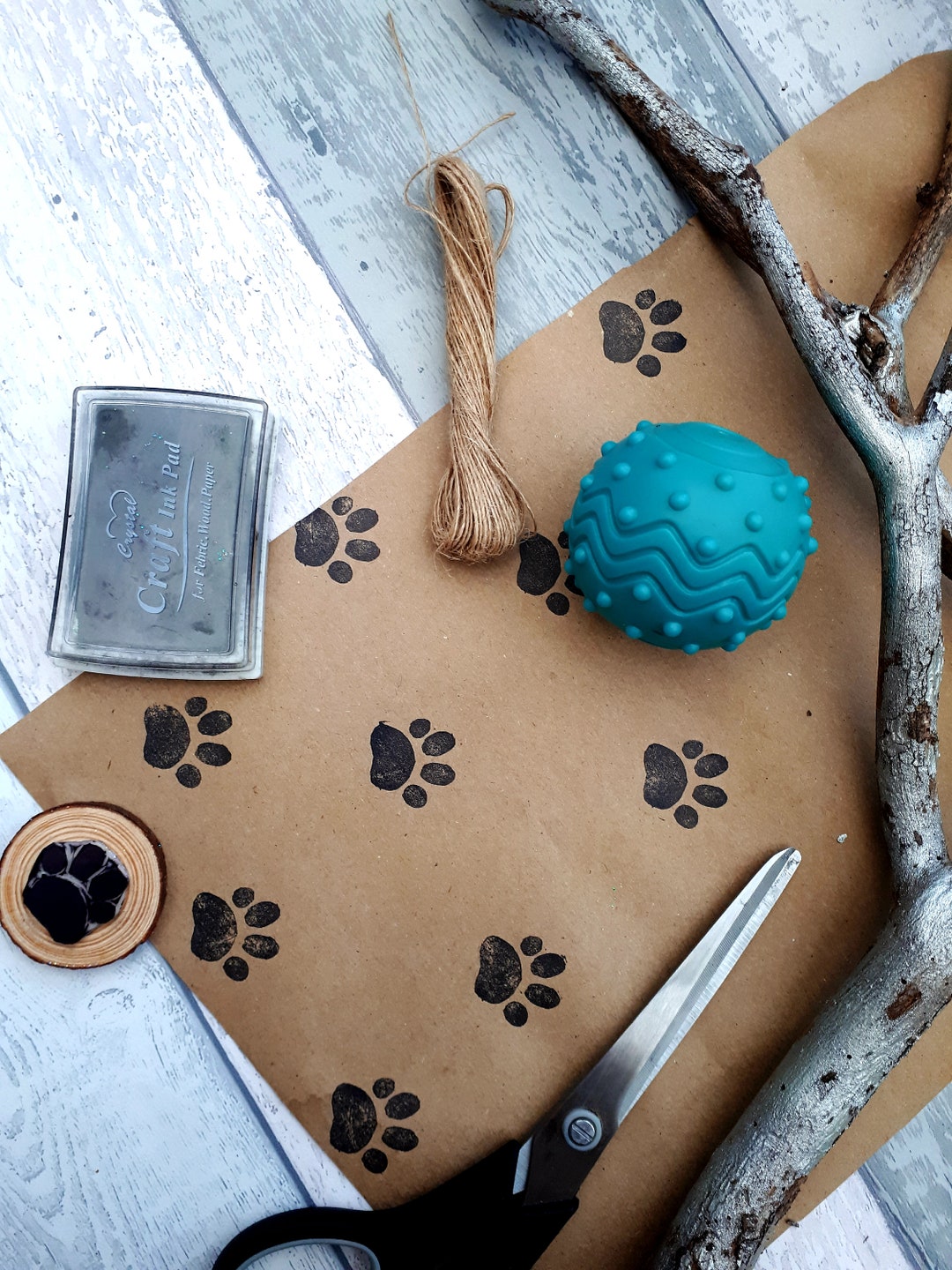 Paw Print Ink Stamp, Bone and Woof Hand Carved Printing Block, DIY ...