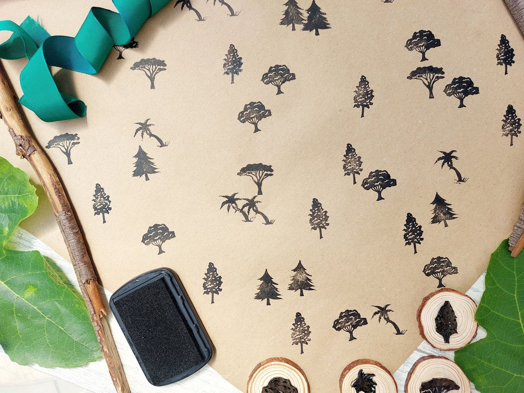 Hand Carved Tree Ink Stamps, Palm Tree, Christmas Tree, Cedar, Oak Tree ...