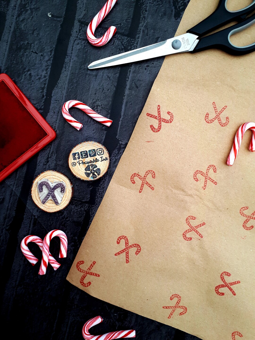 Candy Cane Ink Stamp, Printing Block, Hand Carved, DIY Wrapping Paper ...