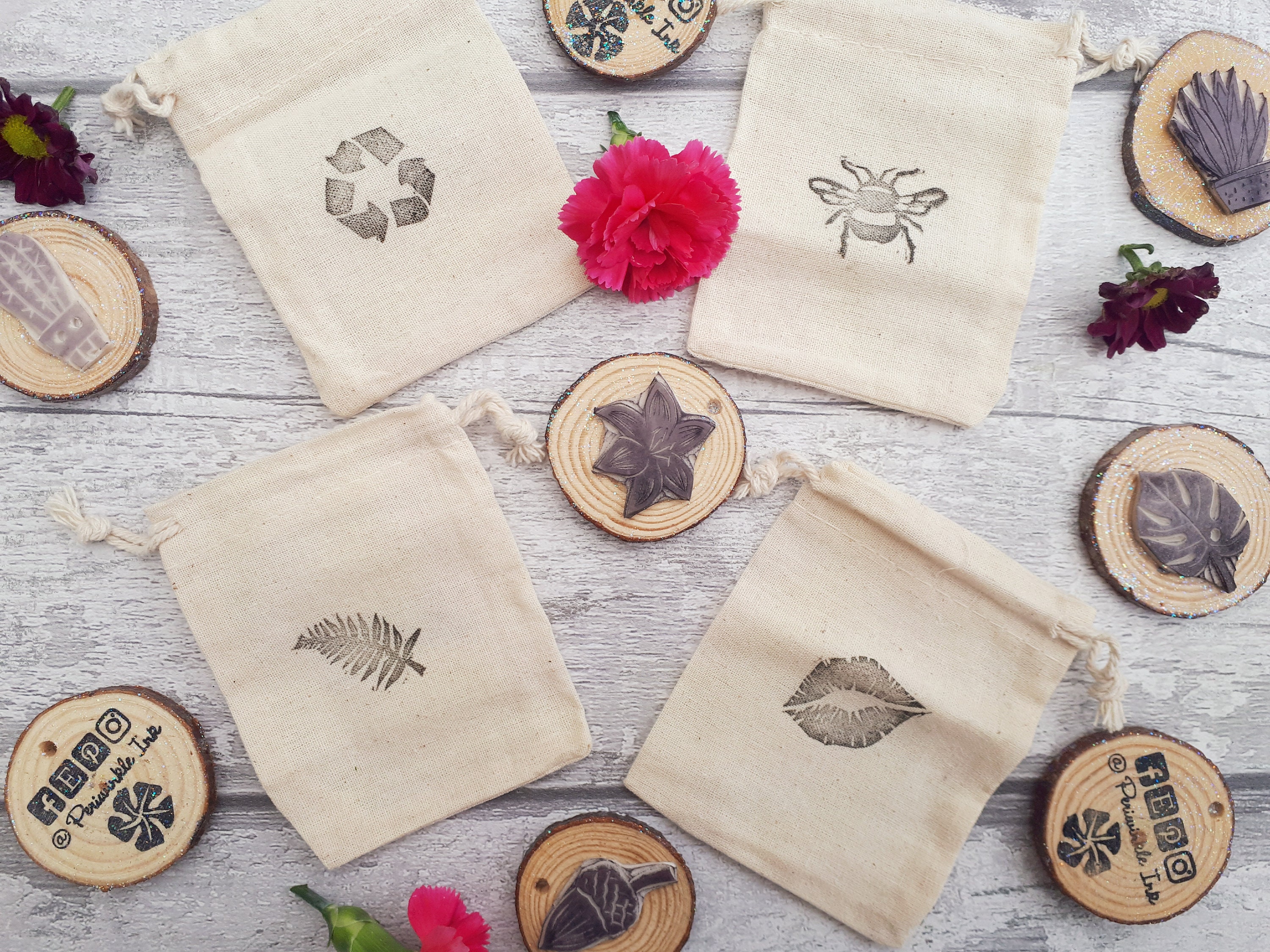 Ink Stamp Pouches, Rubber Stamp Linen Pull String Storage Bags ...