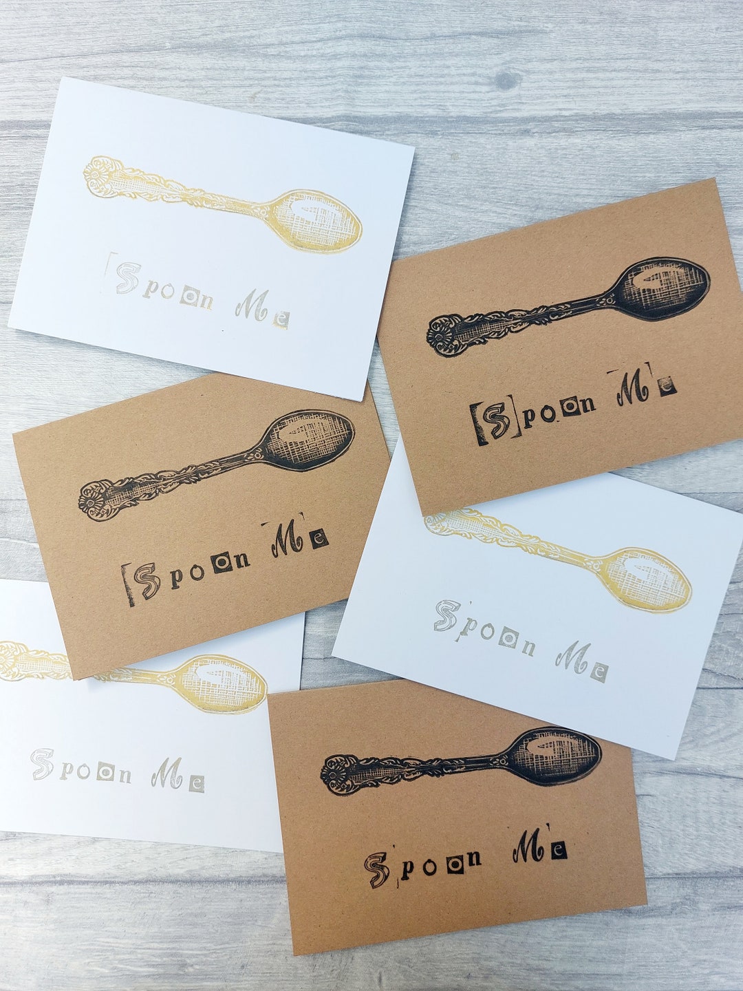 Hand Printed Linocut Spoon Me A5 Card, Handmade Anniversary Card ...