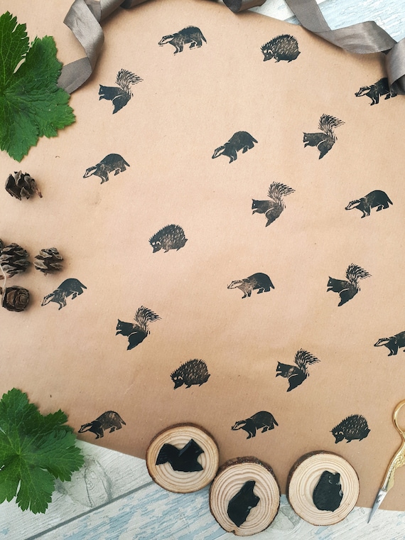Hand Carved Woodland Animals Ink Stamps Forest Animals Rubber - Etsy