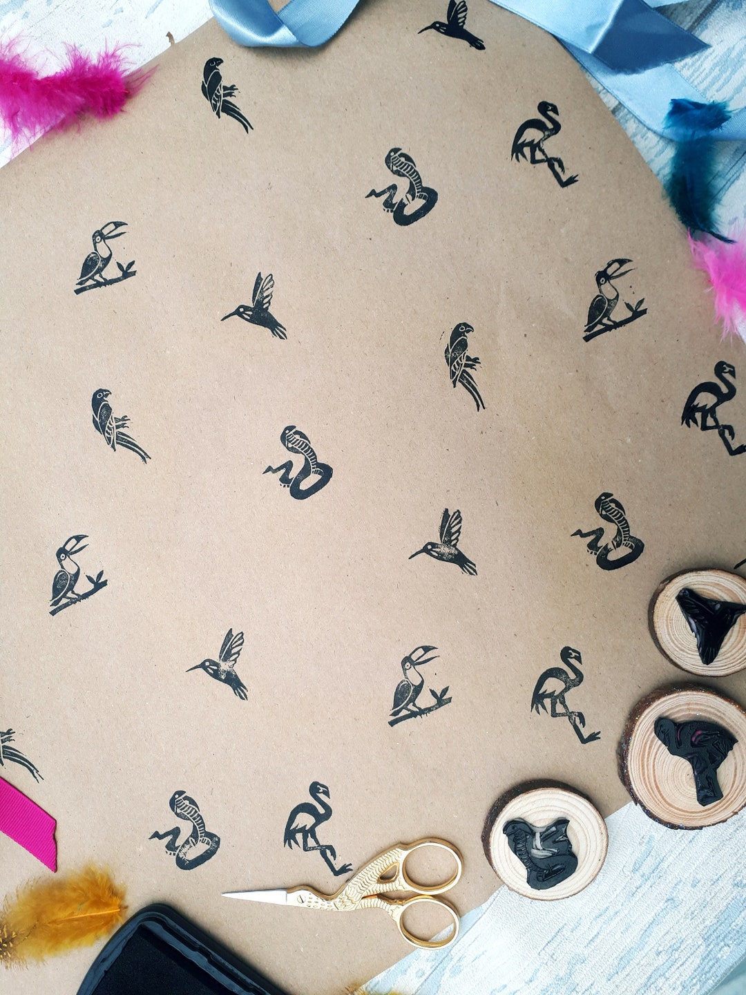 Hand Carved Jungle Animal Ink Stamps, Rain Forest Rubber Printing ...