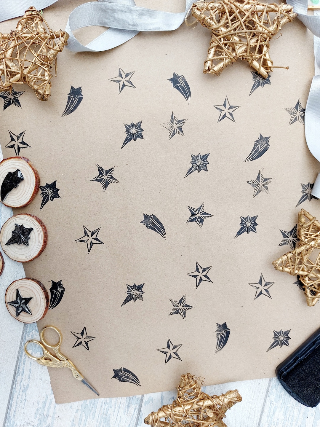 Hand Carved Star Ink Stamps, Christmas Printing Block, Eco Recyclable ...