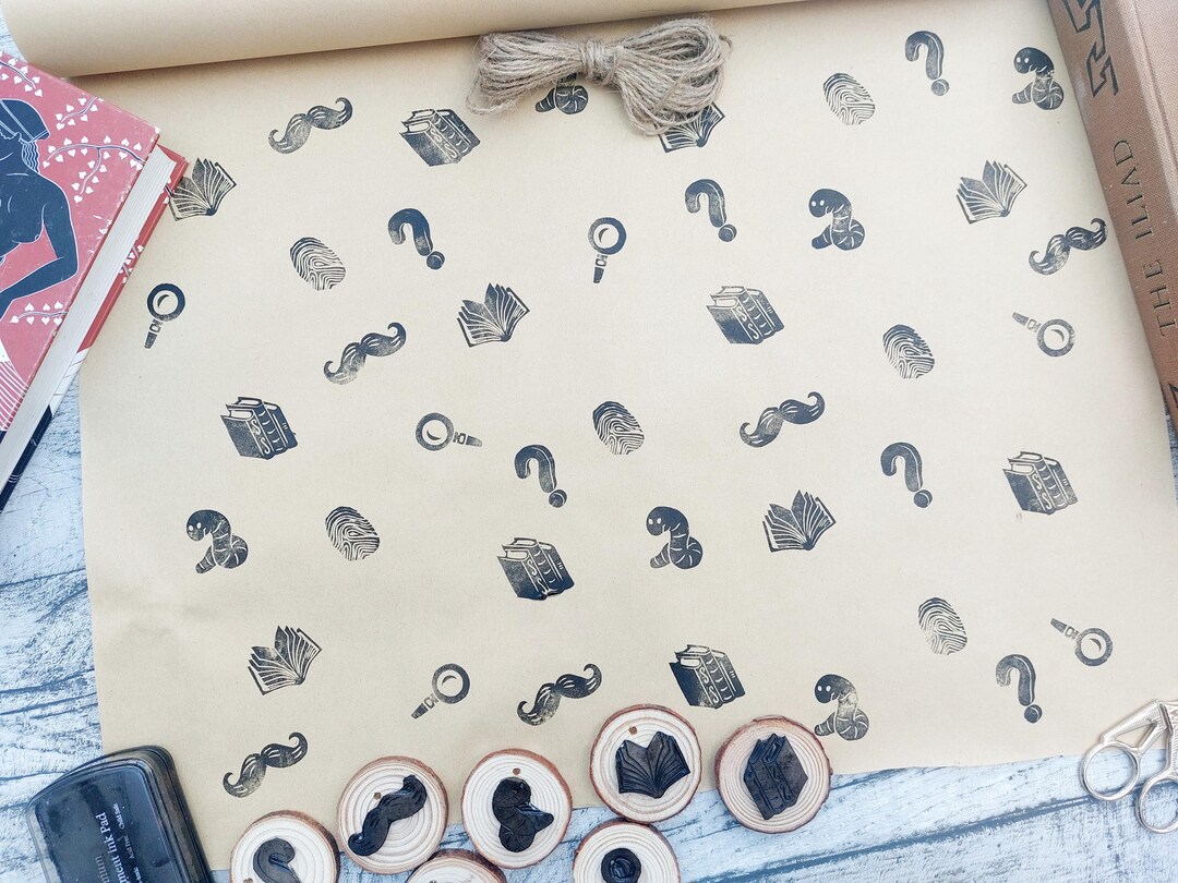 Book Themed Ink Stamp, Book Worm Gift, Mystery Book Printing Blocks ...