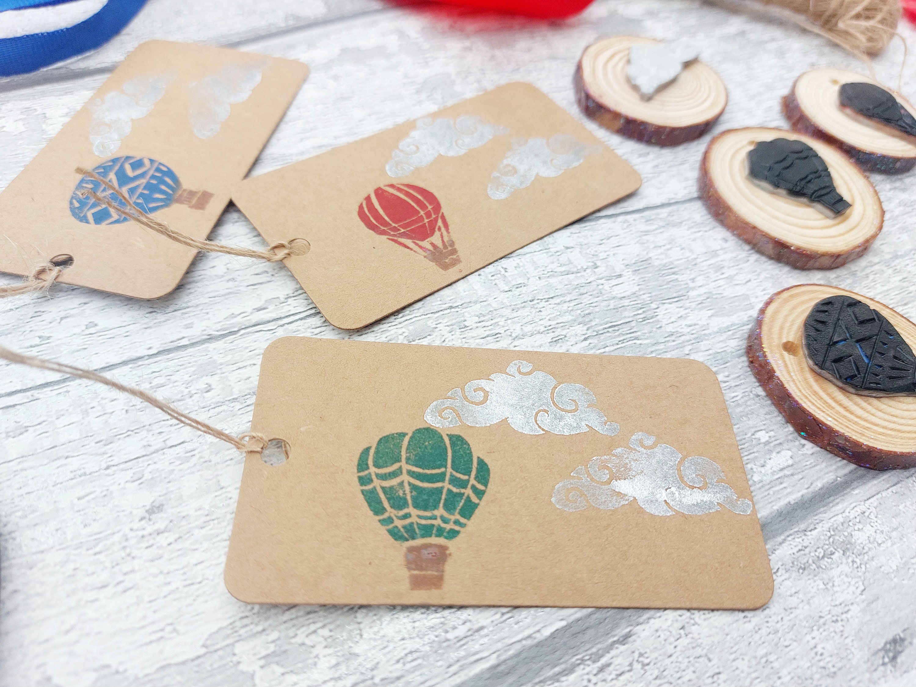 Hand Carved Hot Air Balloon and Cloud Ink Stamps, Rubber Printing ...