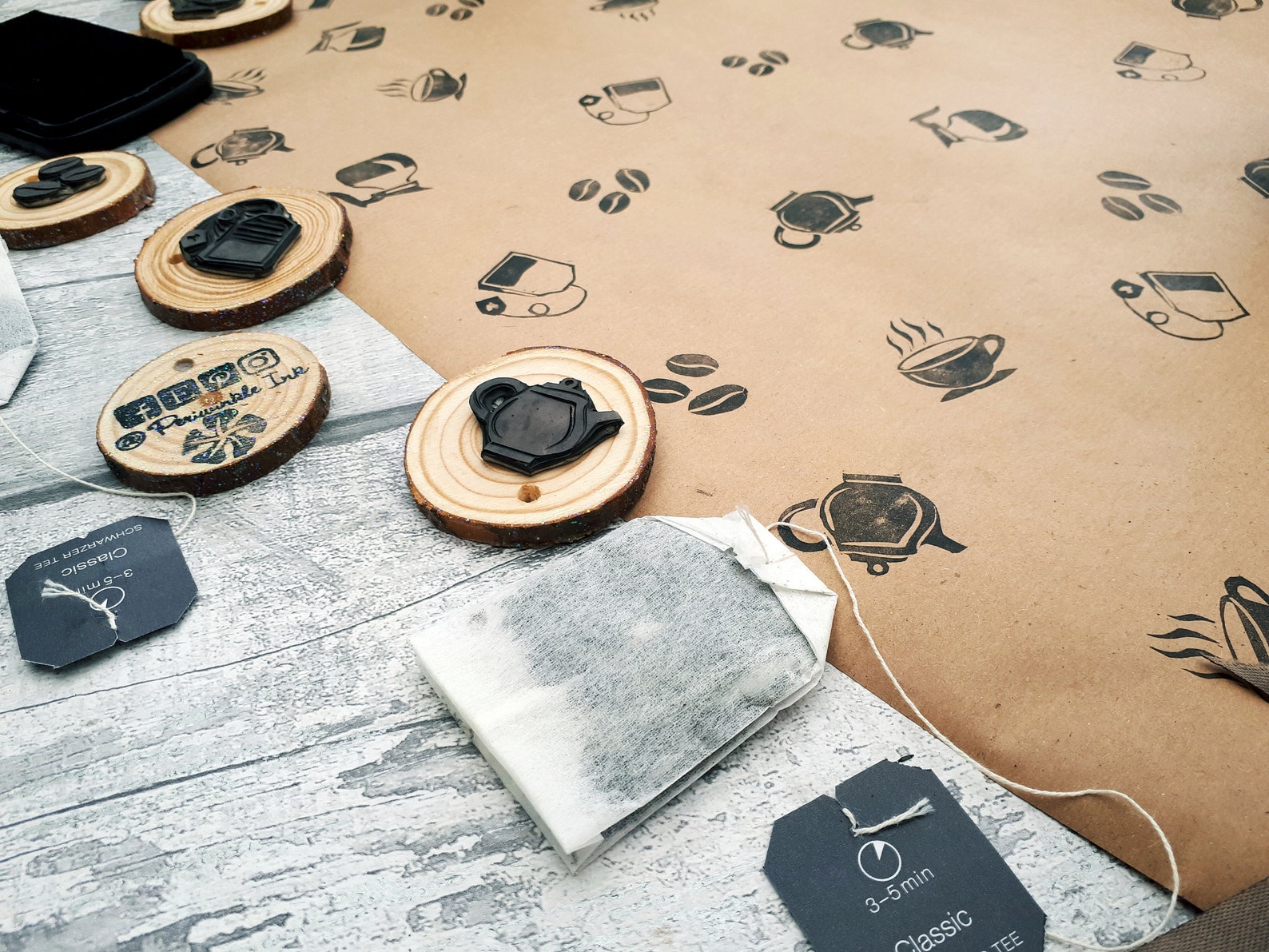 Tea and Coffee Ink Stamps, Kettle, Tea Bag, Tea Cupprinting Blocks ...