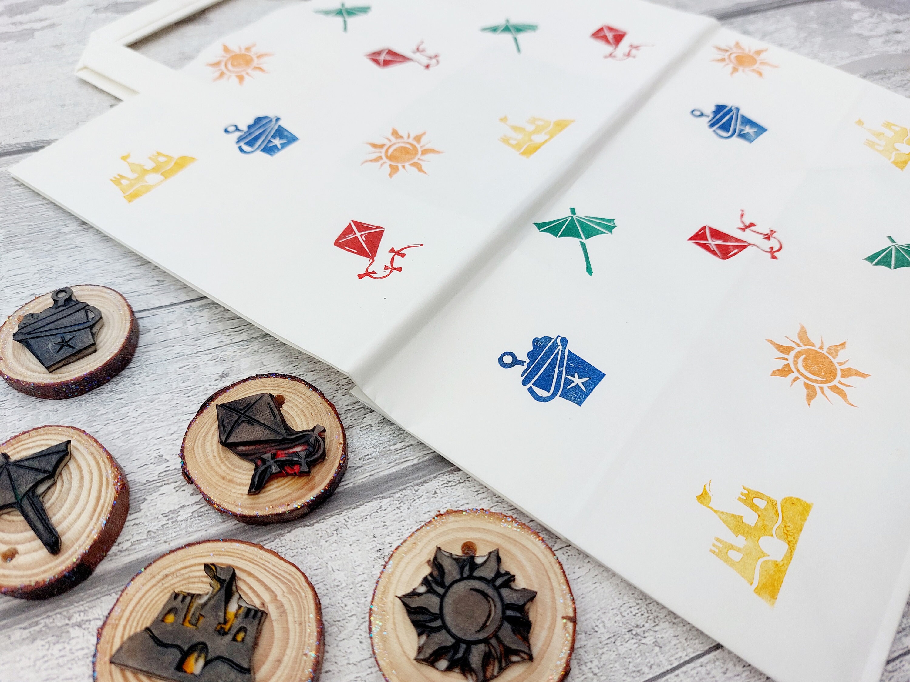 Hand Carved Seaside Ink Stamp Set, Sand Castle, Bucket, Sunshine ,kite ...