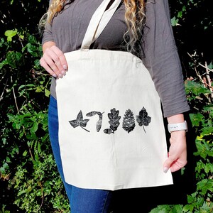 Linoprint Cotton Tote Bag, Forest Theme Natural Canvas Bag, Seeds and ...