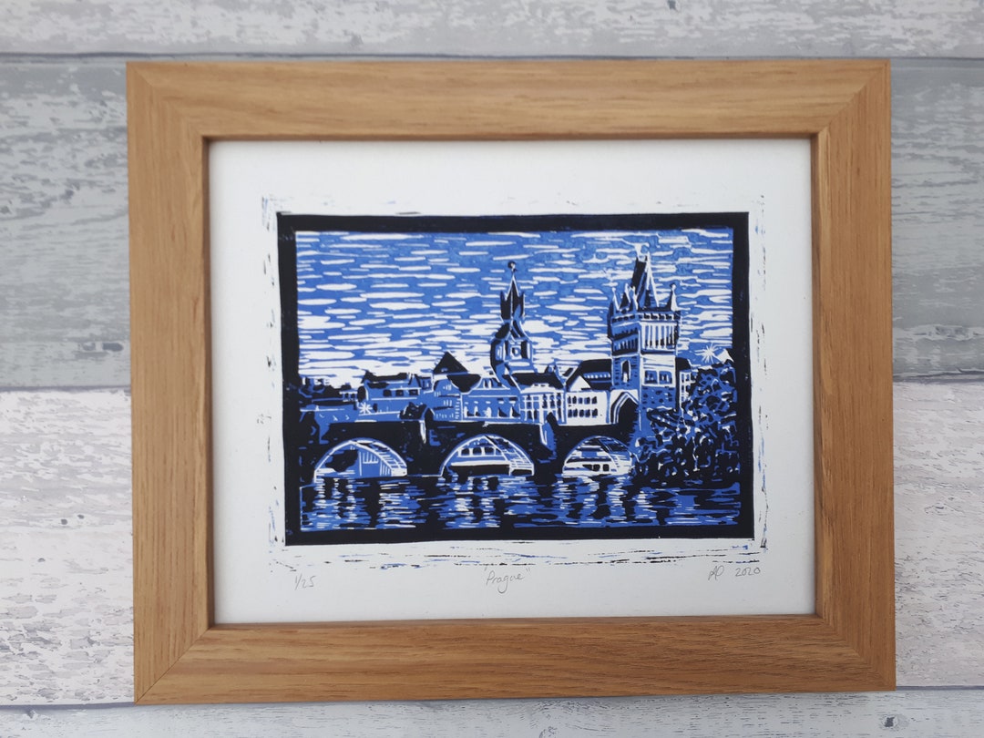 Prague I, Linocut Print, Original Artwork, European City Scenes, Czech ...