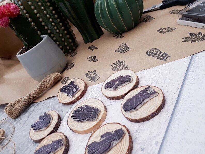 Cactus Ink Stamps Cacti Printing Block Hand Carved DIY Eco | Etsy UK