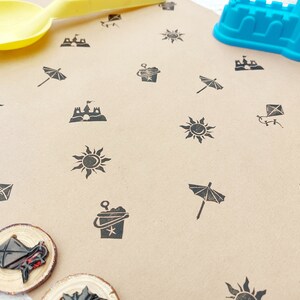 Hand Carved Seaside Ink Stamp Set, Sand Castle, Bucket, Sunshine ,kite ...
