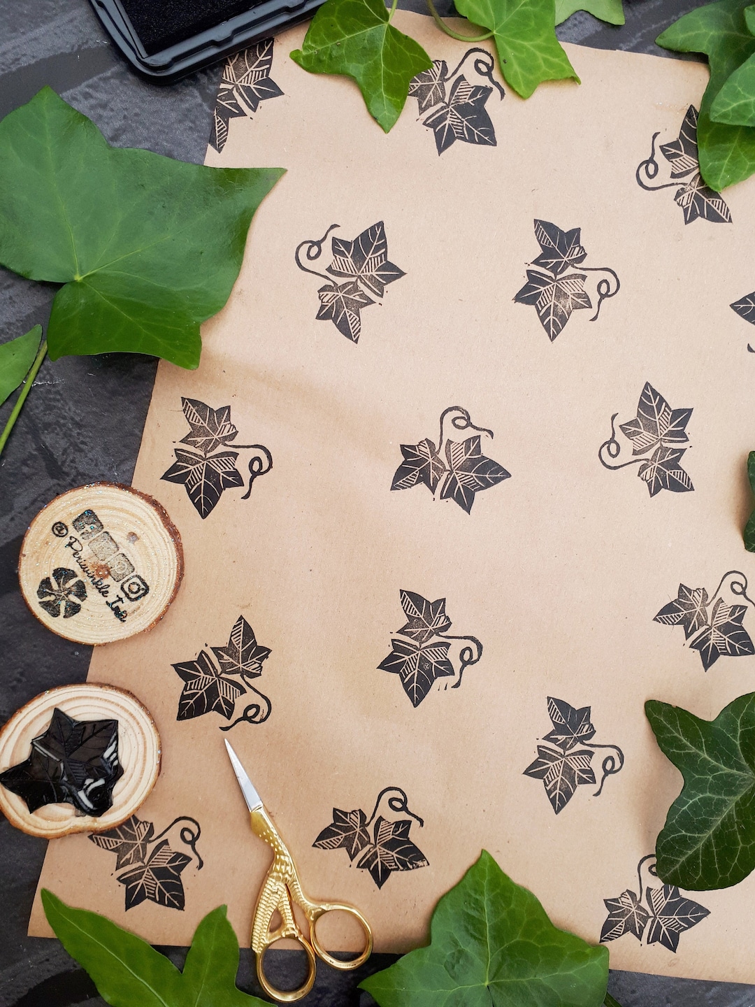 Ivy Ink Stamp, Traditional Christmas Printing Block, Hand Carved Rubber ...