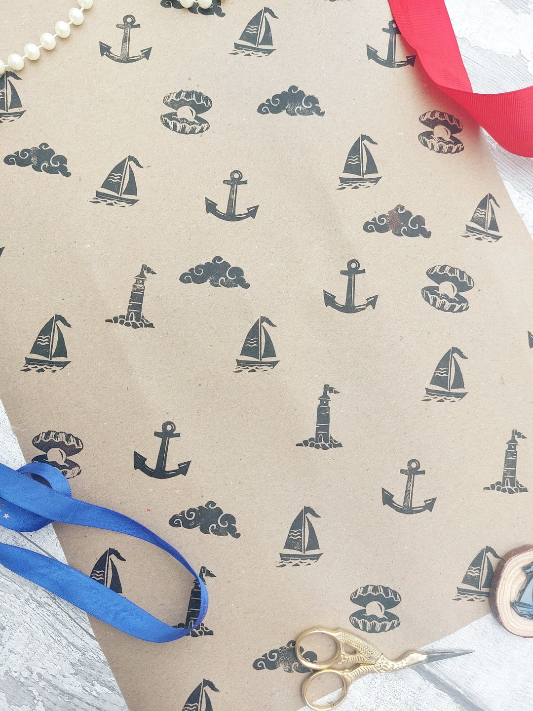 Hand Carved Nautical Ink Stamp Set, Sea Themed Rubber Printing Blocks ...