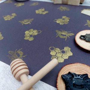 Hand Carved Bee Honeycomb Ink Stamp, Rubber Stamp Printing Block ...