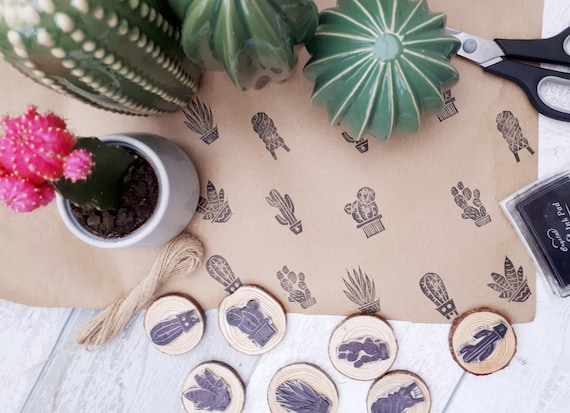 Cactus Ink Stamps Cacti Printing Block Hand Carved DIY Eco | Etsy UK