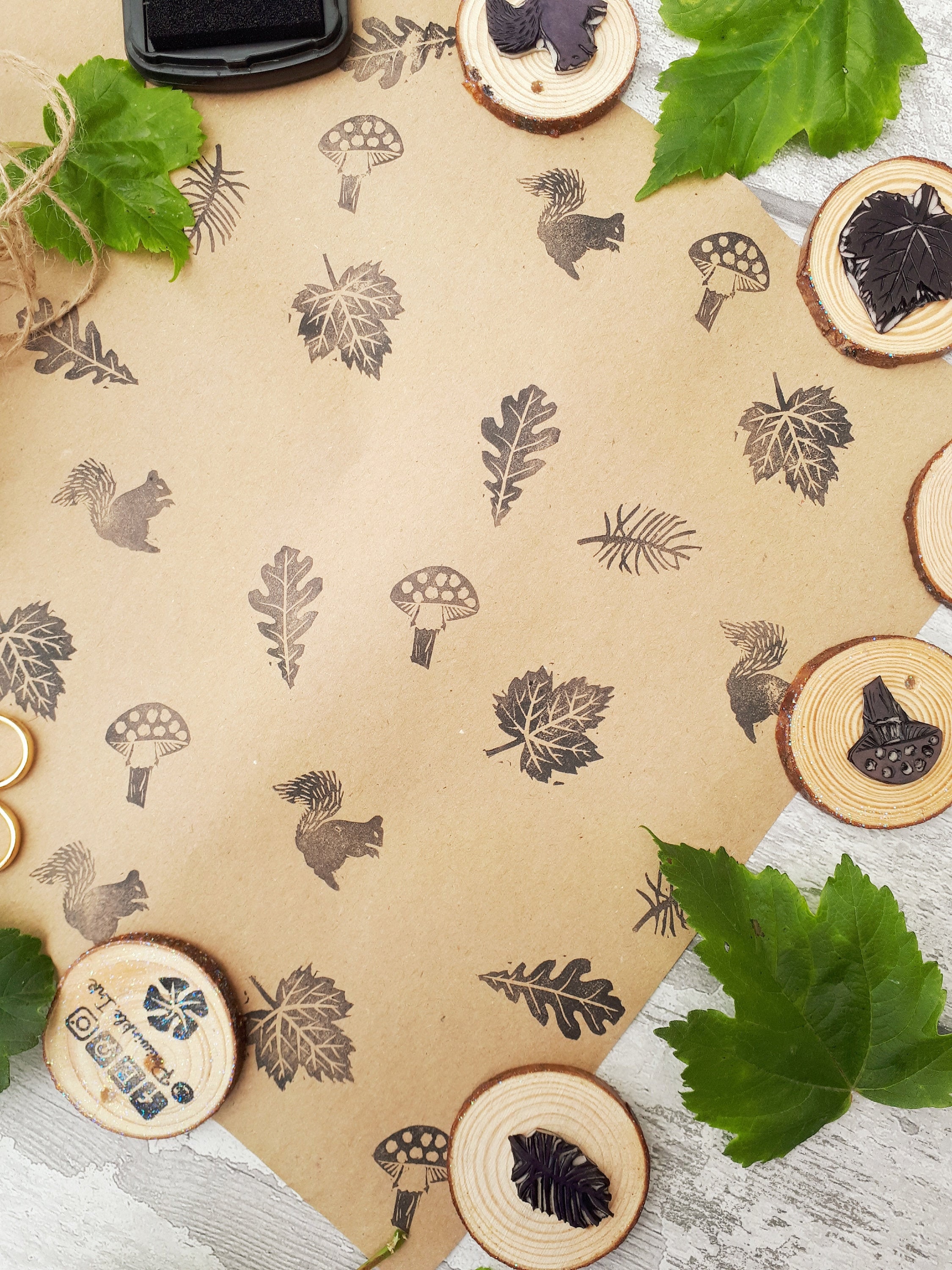 Hand Carved Woodland Leaves Ink Stamps, Forest Stamps, Maple Leaf, Oak ...