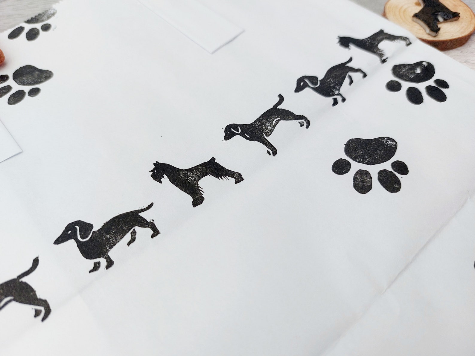 Hand Carved Dog Ink Stamp, Dachshund, Schnauzer, Labrador and Woof Ink ...