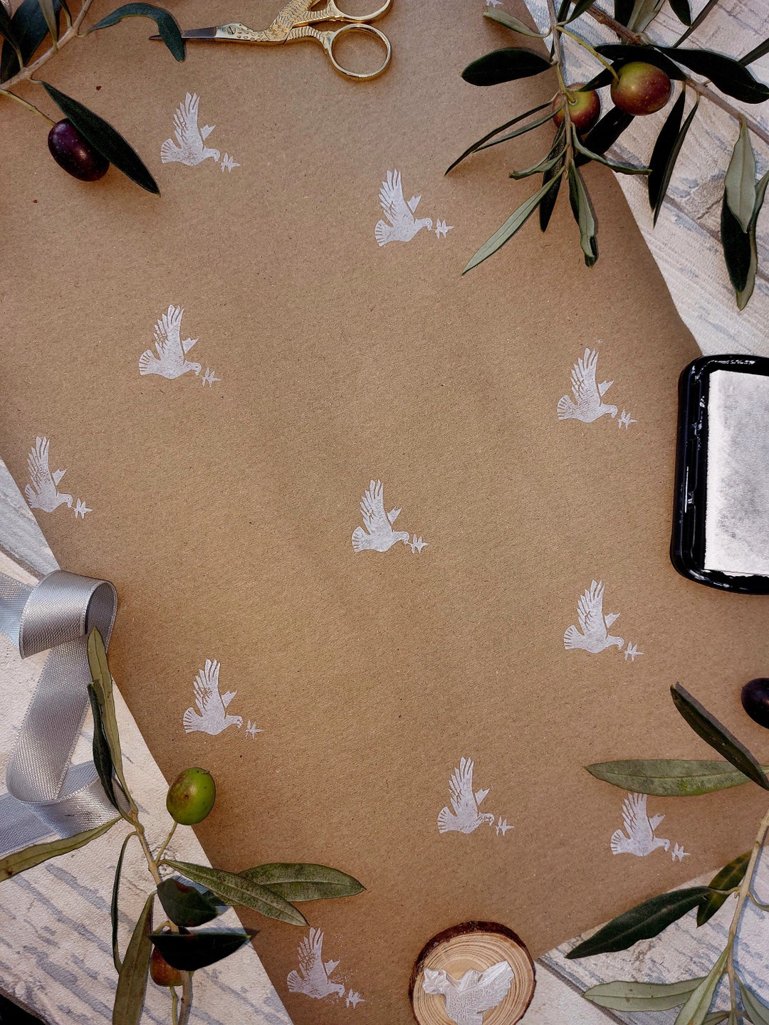 Hand Carved Dove Ink Stamp, Olive Branch Peace Sign Printing Block ...