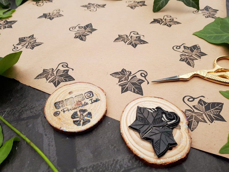 Ivy Ink Stamp, Traditional Christmas Printing Block, Hand Carved Rubber ...