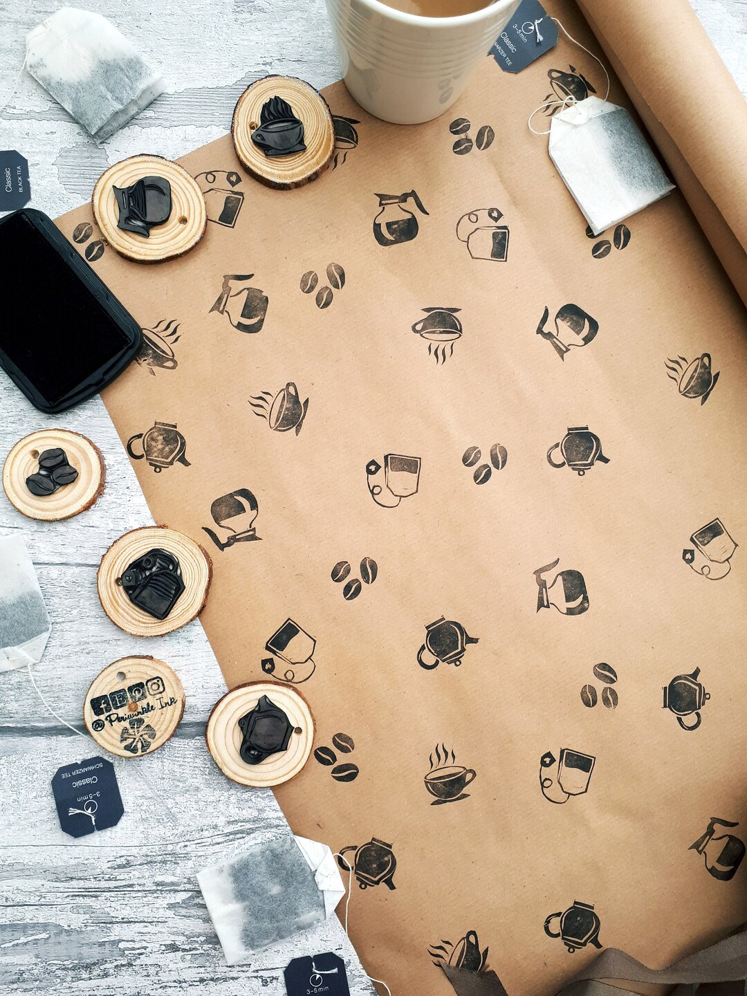 Tea and Coffee Ink Stamps, Kettle, Tea Bag, Tea Cupprinting Blocks ...