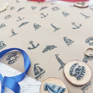 Hand Carved Nautical Ink Stamp Set, Sea Themed Rubber Printing Blocks ...