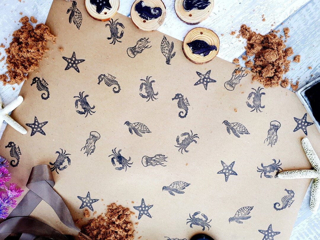Sea Creatures Ink Stamps, Star Fish, Crab, Turtle, Jellyfish, Sea Horse ...