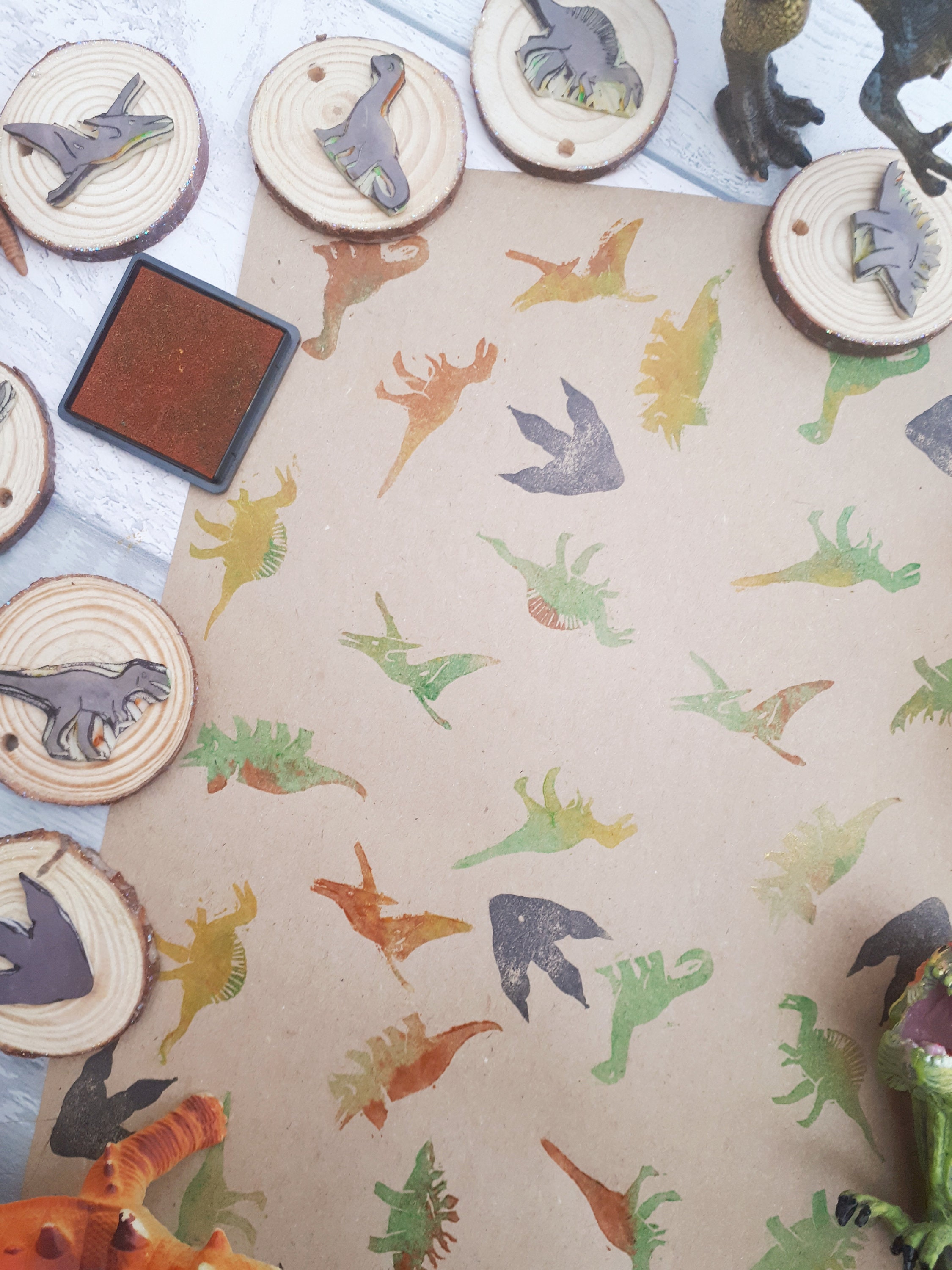 Dinosaur Ink Stamps DIY Eco Recyclable Wrapping Paper | Etsy UK