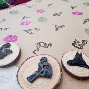 Hand Carved Jungle Animal Ink Stamps, Rain Forest Rubber Printing ...