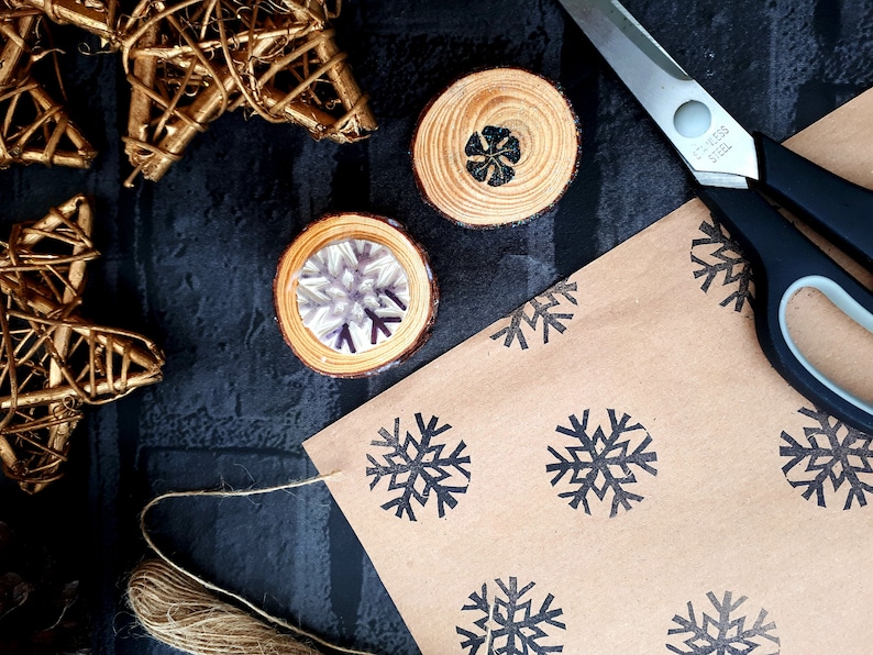 Snowflake Ink Stamps Christmas Printing Blocks Hand Carved - Etsy UK