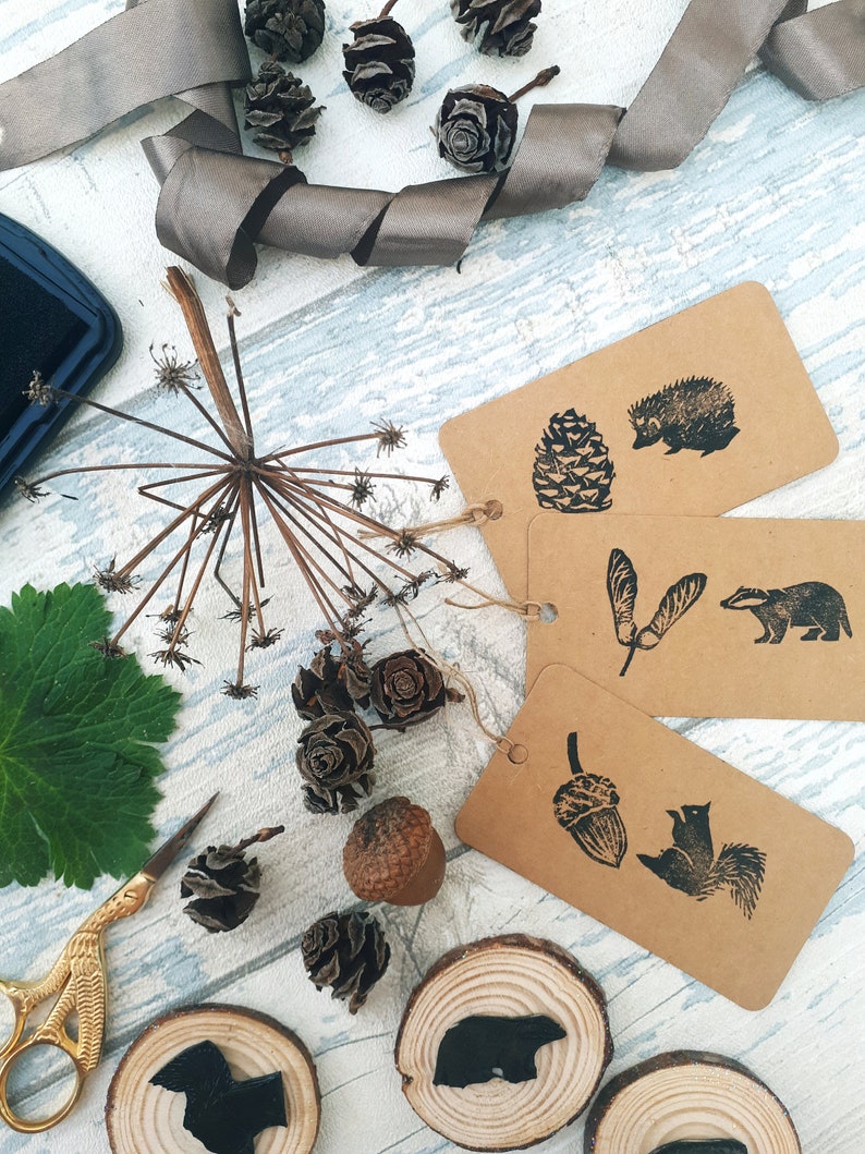 Hand Carved Woodland Animals Ink Stamps Forest Animals Rubber - Etsy