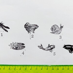Pond Life Ink Stamps, Dragonfly, Frog, Snail, Lily Pad, Koi Carp Hand ...
