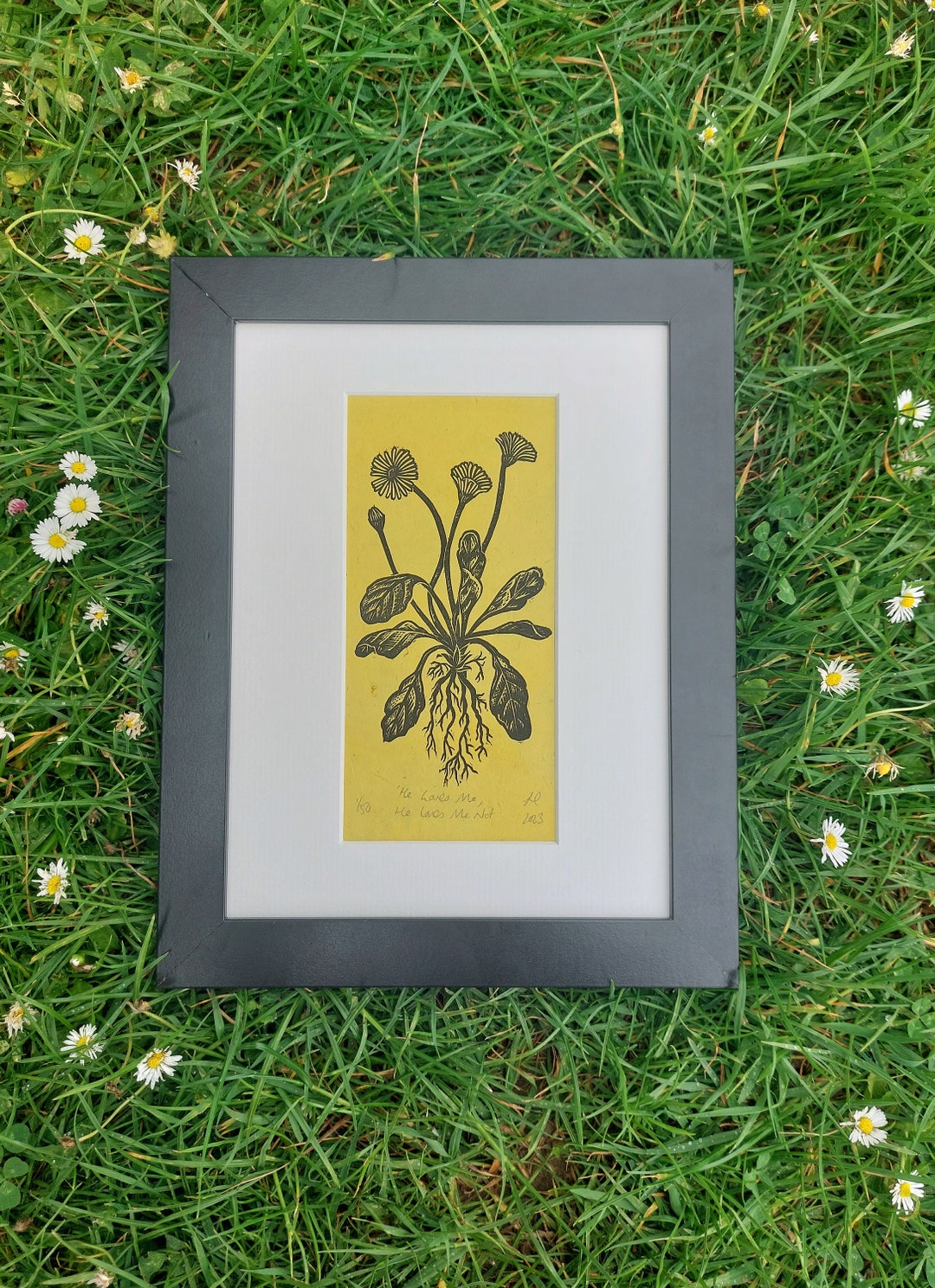 Daisy Linocut Original Print, Floral Botanical Art, Hand Printed Art ...