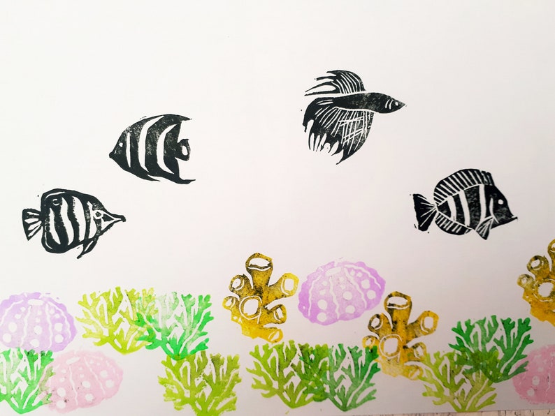 Tropical Fish Ink Stamps, Cichlid, Butterfly Fish, Angel Fish, Betta ...