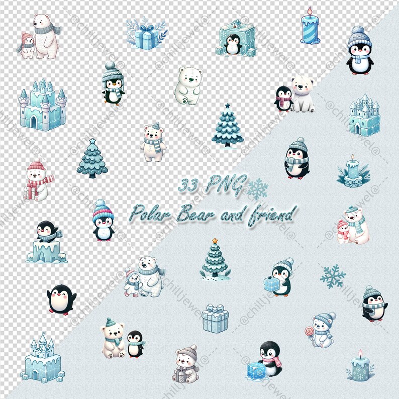 Ice Castle Clipart Set - Polar Bears and Penguins Family Winter ...